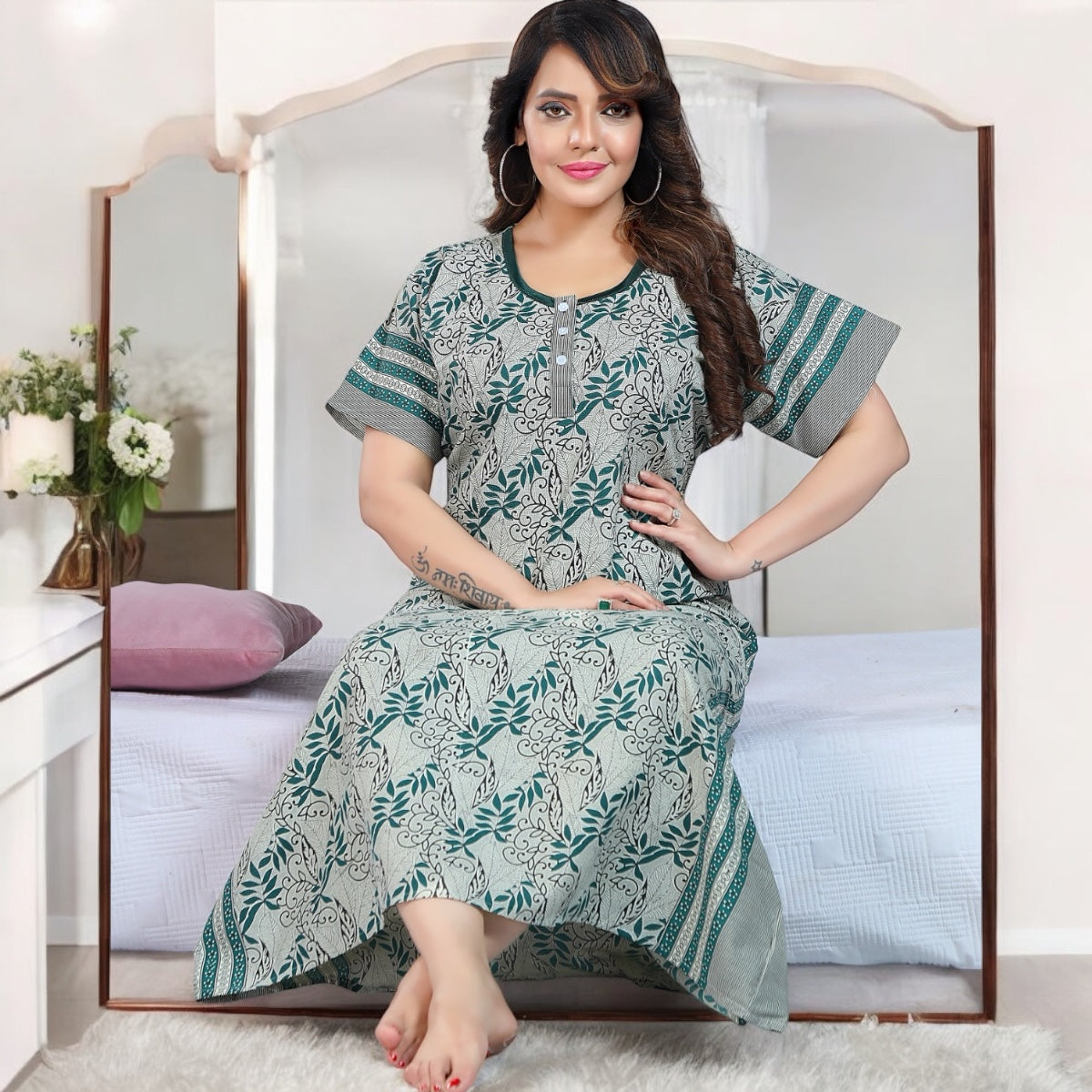 Cotton round neck nighty – Omibe Nightwear